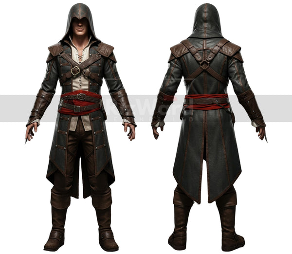 Handmade Leather Pirate Creed Hooded Coat - Gothic Medieval OverCoat ...