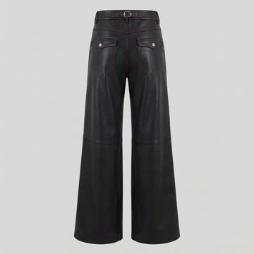Men’s Black Leather High-Waist Wide-Leg Pants – Rizwards Leather