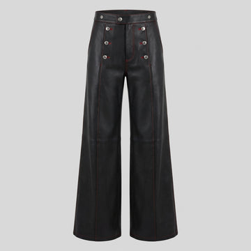 Men’s Black Leather High-Waist Wide-Leg Pants – Rizwards Leather