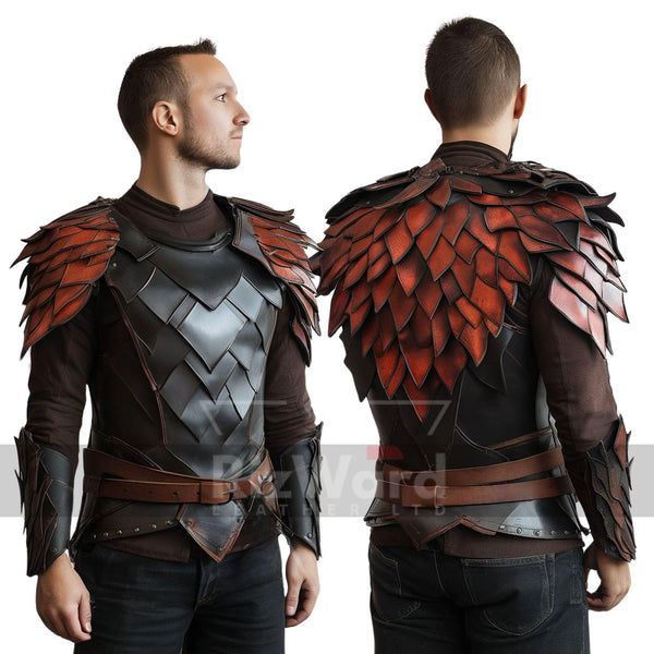 Handmade Dragon Scale Leather Armor - Leather Medieval Cosplay Chest A ...